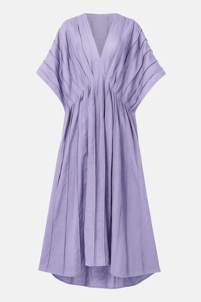 Lilac Linen Kaftan Dress - Pleated Purple Designer Caftan